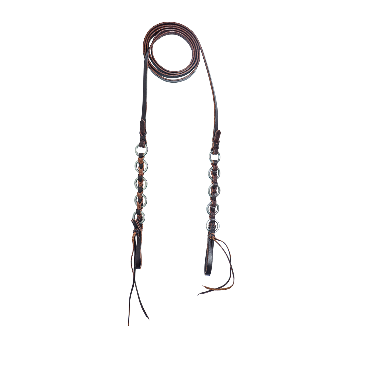Dark oil smooth leather roping reins with 5 rings and leather buttons ...